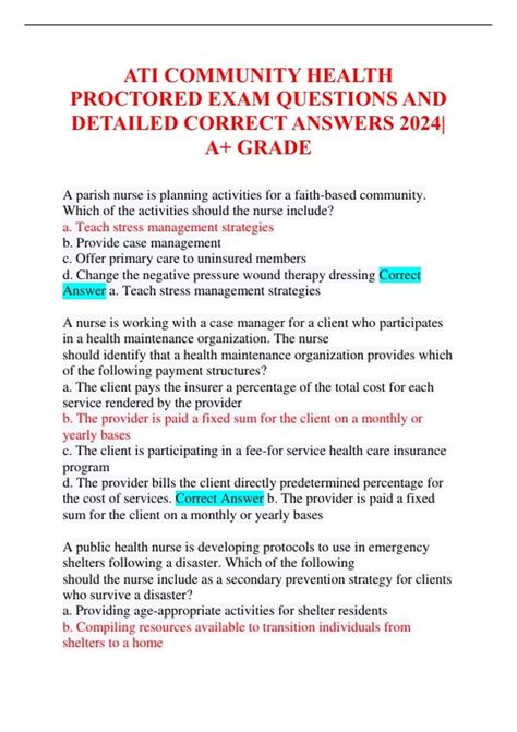 Ati Community Health Proctored Exam Questions And Detailed Correct