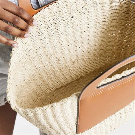 Asos Design Straw Tote Bag With Leather Look Handle Depop