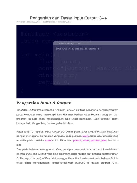 Pengertian Dan Dasar Input Output C++ | PDF | Metode & Bahan Ajar