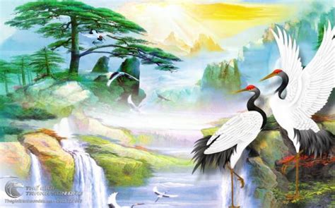 Tranh Cao Sơn Lưu Thủy Và Chim Hạc