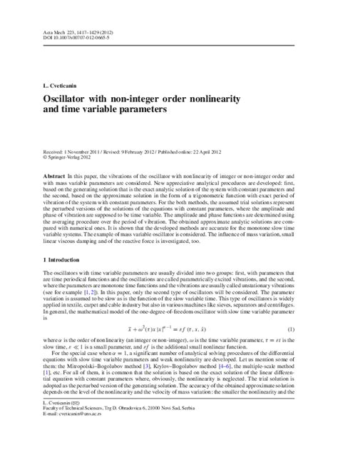 Pdf Oscillator With Non Integer Order Nonlinearity And Time Variable Parameters