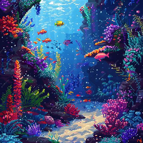 Pixel Art Underwater World Brimming With Life Premium Ai Generated Image