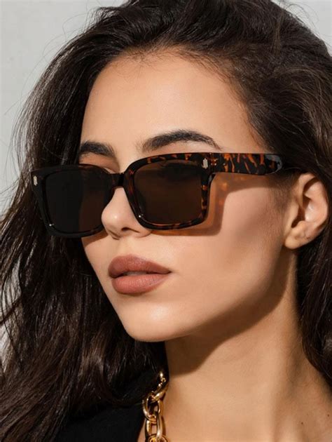 Square Shape Wide Frame Oversized Sunglasses Warm White Black Leopard
