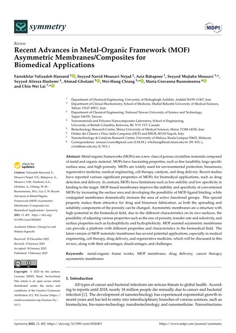 Pdf Recent Advances In Metal Organic Framework Mof Asymmetric Membranescomposites For