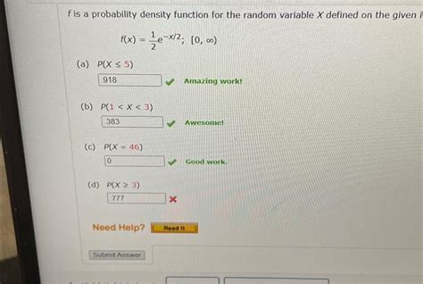 Solved F Is A Probability Density Function For The Random Chegg