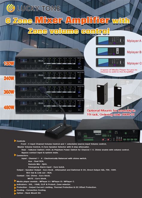 Pa 480w 6 Zone Mixer Amplifier With Zone Volume Control Optional To Add Mplayer B C Media