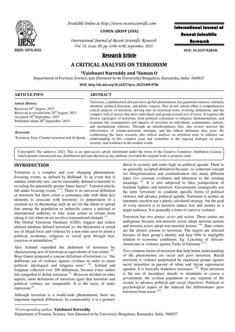 Pdf A Critical Analysis On Terrorism