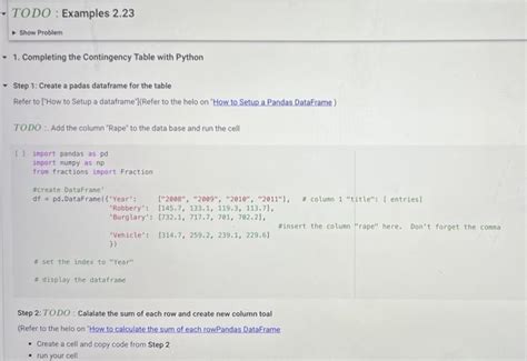 Solved Step 2 Todo Calalate The Sum Of Each Row And