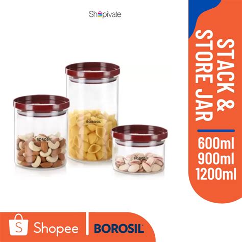 Borosil Glassware Stack And Store Jar 600ml 900ml 1200ml Shopee