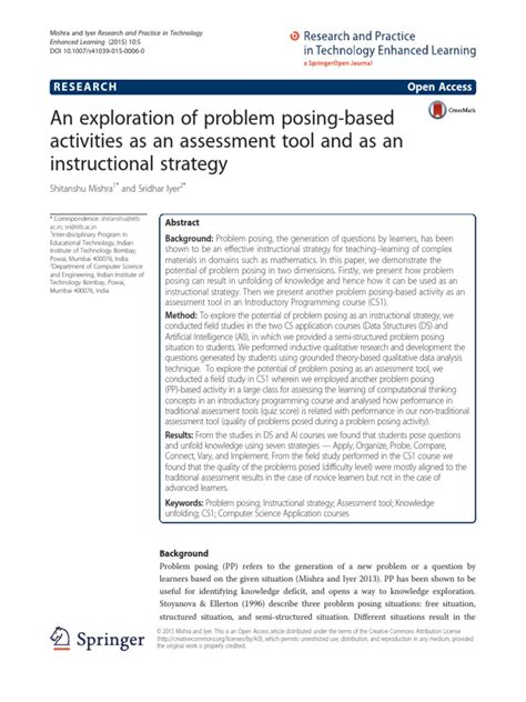 An Exploration Of Problem Posing Based Pdf Learning Educational Technology