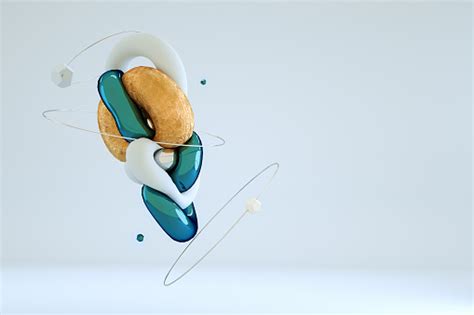 창조적 인 배경 기하학적 왜곡 원형의 3d 렌더링 흰색 바탕에 움직이는 모양 비행 패션 디자인 동향 복사 공간에 대 한 개념