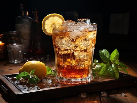 Premium Ai Image Iced Tea In A Glass With A Straw On A Wooden Board