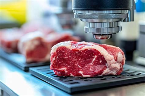 Close Up Of A Laboratory Experiment With Raw Steak Under A Microscope