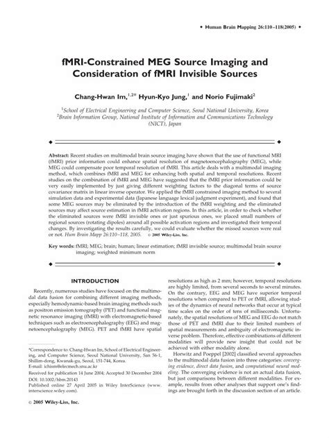 Pdf Fmri Constrained Meg Source Imaging And Consideration Of Fmri