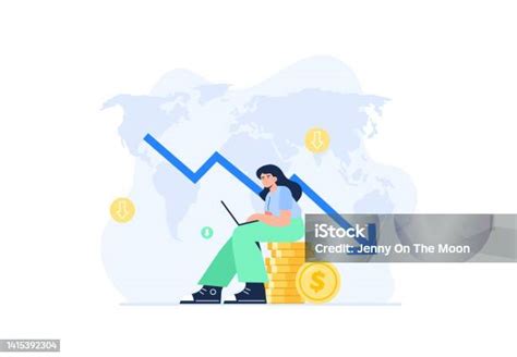 재무 개념 개인 예산 돈과의 관계 경제적 문제 한 여성은 글로벌 위기로 인해 돈과 저축을 잃습니다 흰색 배경에 고립 된 벡터 플랫 일러스트레이션 임금에 대한 스톡 벡터 아트