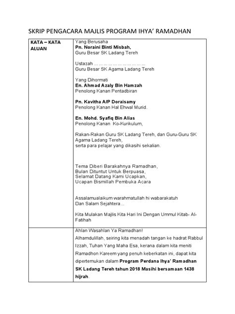 Skrip Pengacara Majlis Program Ihya Pdf