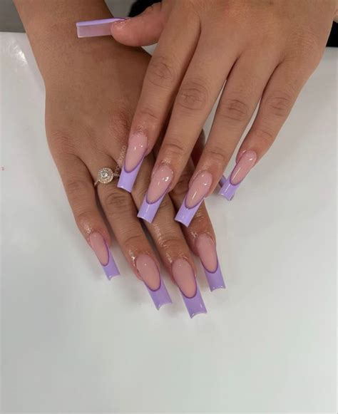 Purple French Tips Medium Nail Set Purple Acrylic Nails Purple