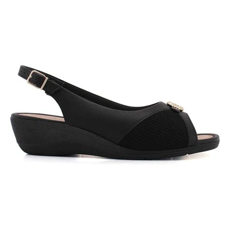Sandália Comfort Flex Peep Toe Feminina Preta Preto