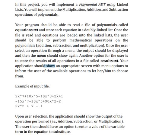 Solved In This Project You Will Implement A Polynomial Adt
