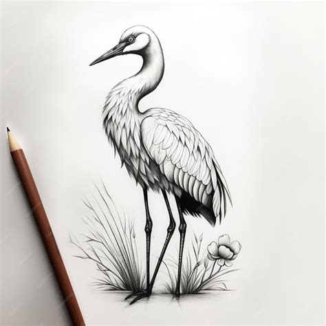 Premium Ai Image Pencil Sketch Cute Crane Drawing Image Generative Ai