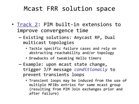 IP Multicast Fast Reroute Follow Up On Draft Dimitri Rtgwg Mfrr Framework RTG Working Group