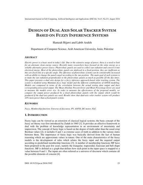 Pdf Design Of Dual Axis Solar Tracker System Based On Fuzzy Inference Systems