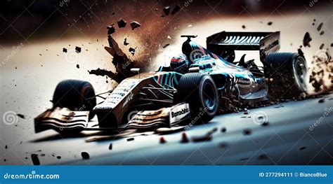 High Speed F Racecar Major Wreck Capture By Tilt Shift Camera Angle Stock Illustration