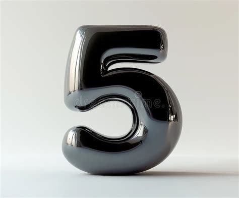 A Black Number Five Stands Upright Its Surface Is Shiny And Smooth