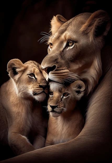 Premium Ai Image Lioness With Her Cubs Grooming Them Tenderly With