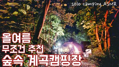 여름휴가 추천 계곡 캠핑장나무 그늘 사이트 추천폴러투맨 솔로캠핑과 불멍곱창 소금구이 먹방solo Camping Asmr Youtube
