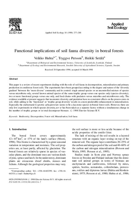 Pdf Functional Implications Of Soil Fauna Diversity In Boreal Forests
