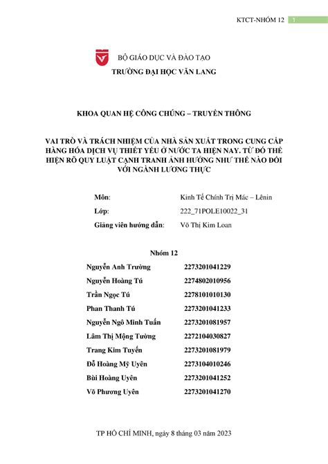 Ktct NhÓm 12 Kinh TẾ ChÍnh TrỊ MÁc Lenin BỘ GiÁo DỤc VÀ ĐÀo TẠo