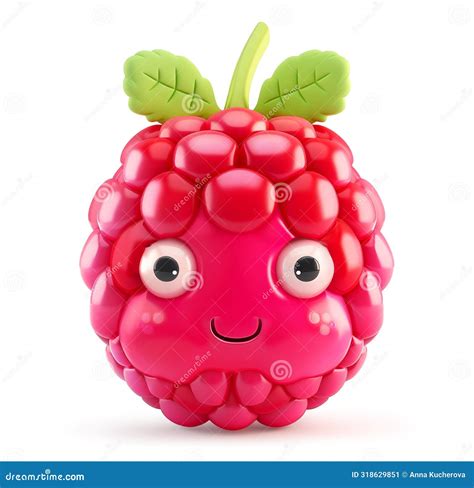 Cartoon Raspberry With Green Leaves Isolated On White Background Vector