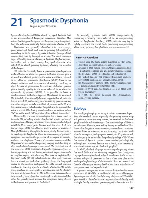 Spasmodic Dysphonia 2014 Pdf Clinical Medicine Medical Specialties