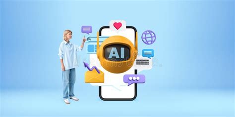 Young Woman Finger Touch Smartphone And Chat Bot Technology And