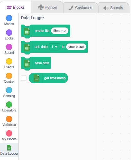 Data Logger Blocks Python Functions Projects Pictoblox Extension
