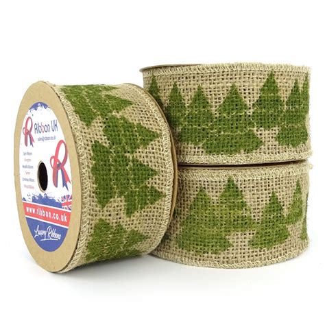Christmas Tree Burlap Ribbon 50mm X 5m Ribbon Uk