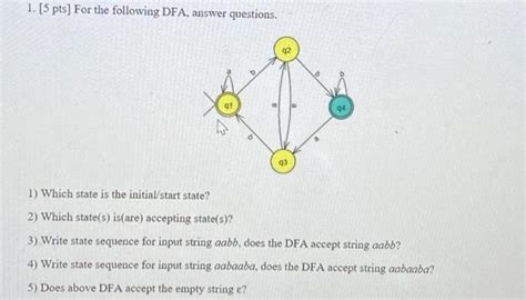 Solved 1 [5 Pts] For The Following Dfa Answer Questions