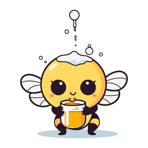 Premium Vector Cute Bee Holding A Cup Of Coffee Cute Cartoon Vector