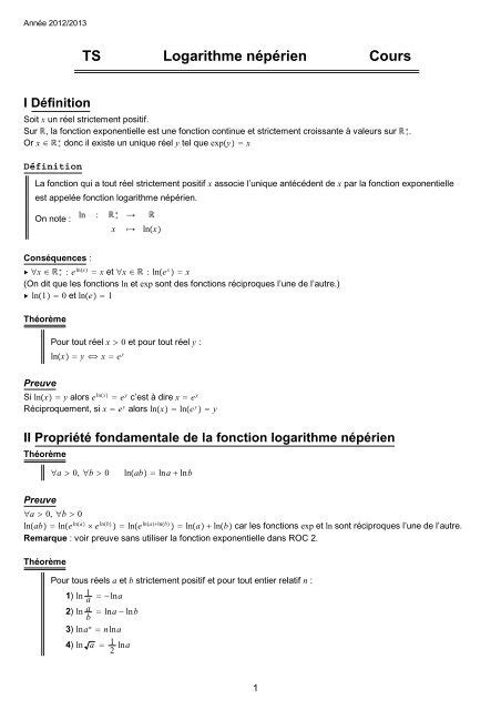 Ts Logarithme Népérien Cours