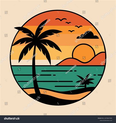 Summer Sunset Tropical Beach Line Art Vector Royalty Free Stock
