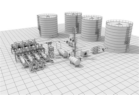 석유 정유 공장 화학 생산 폐기물 처리 공장 외부 시각화 3d 그림 3차원 형태에 대한 스톡 사진 및 기타 이미지 3차원 형태 가솔린 강철 Istock