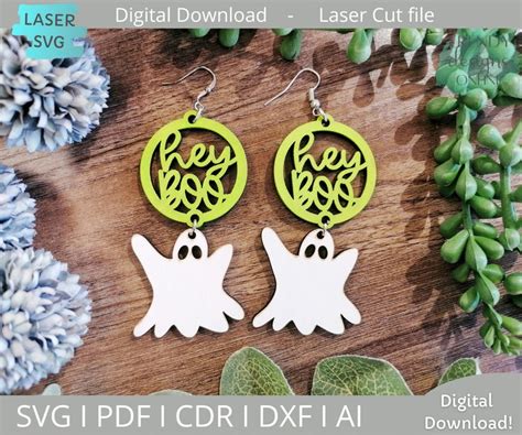 Hey BOO Earrings Svg File Halloween Ghost Earrings Svg Etsy