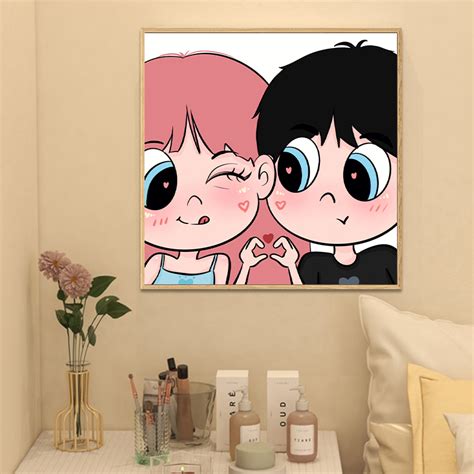 闺蜜情侣礼物数字油画diy油彩画填充涂鸦卡通丙烯画画解闷装饰画虎窝淘