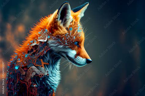 Artificial Intelligence A Futuristic Cyber Fox With A Neural Network