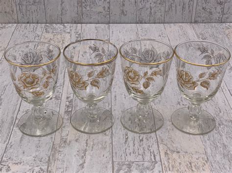 Vintage Libbey White Rose Bouquet Glasses Vintage White And Gold
