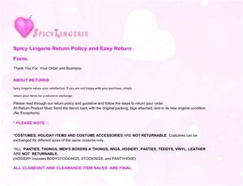 Spicy Lingerie Return Policy And Easy Return Form