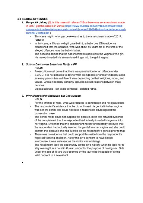 Criminal Tutorial Question Cases Presentation Case Notes SEXUAL OFFENCES Bunya Ak