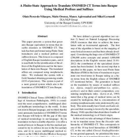 A Finite State Approach To Translate Snomed Ct Terms Into Basque Using Medical Prefixes And