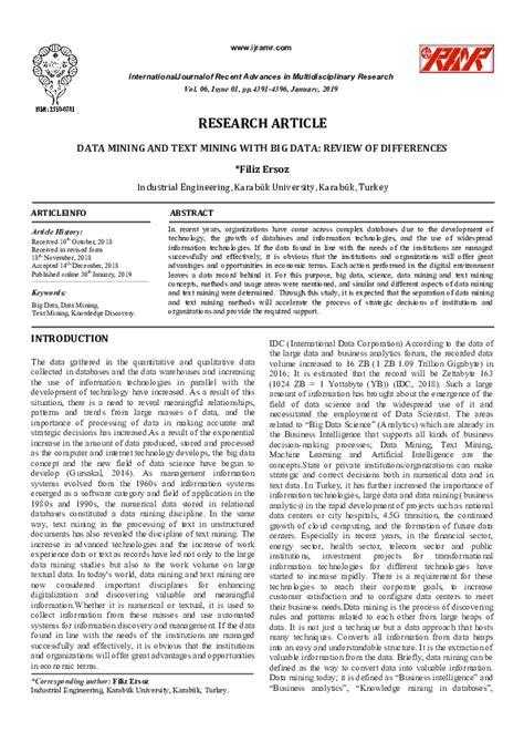 pdf data mining and text mining with big data review of differences